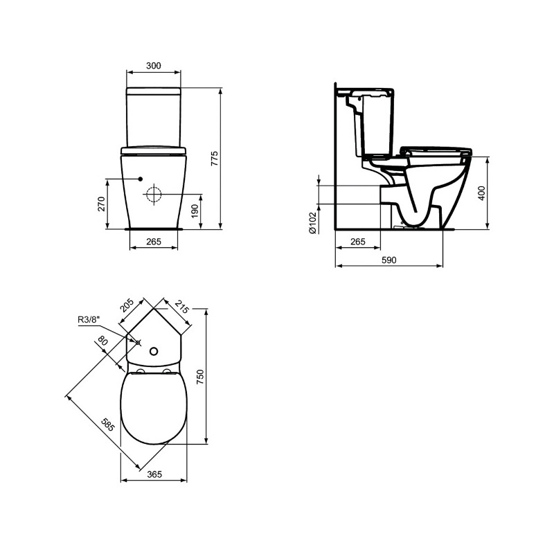 Ideal standard - Pack WC d'angle Connect Space avec abattant Ideal Standard