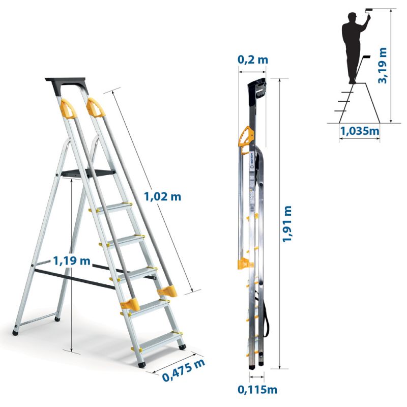 Escabeau 6 Marches Duramp Rampes De Sécurité Et Porte Outils Hostrom