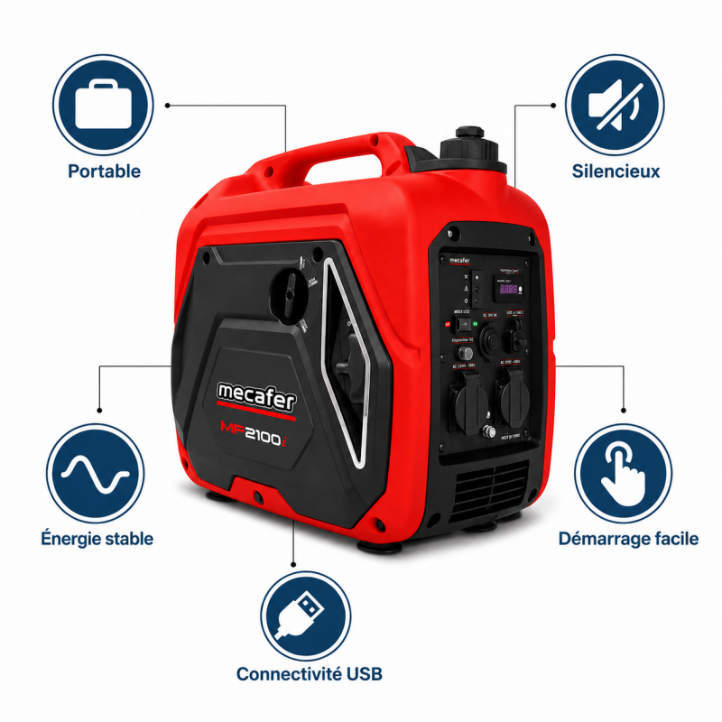 Mecafer - Groupe Electrogene Inverter Portable 2050W Reservoir de 3.6 L ...